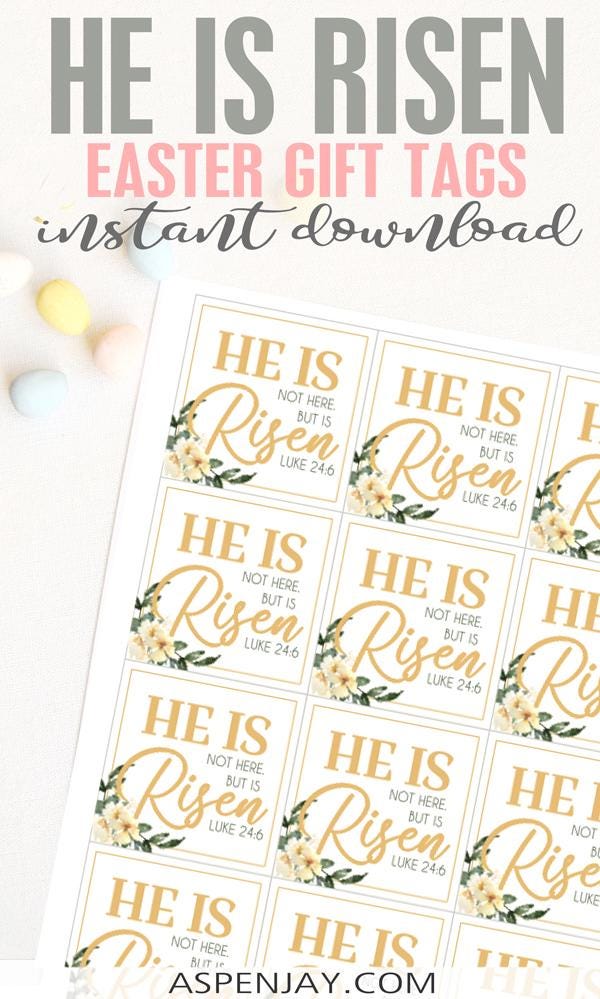 He is Risen Tags Printable, INSTANT DOWNLOAD, Easter Gift Tag, Sunday ...