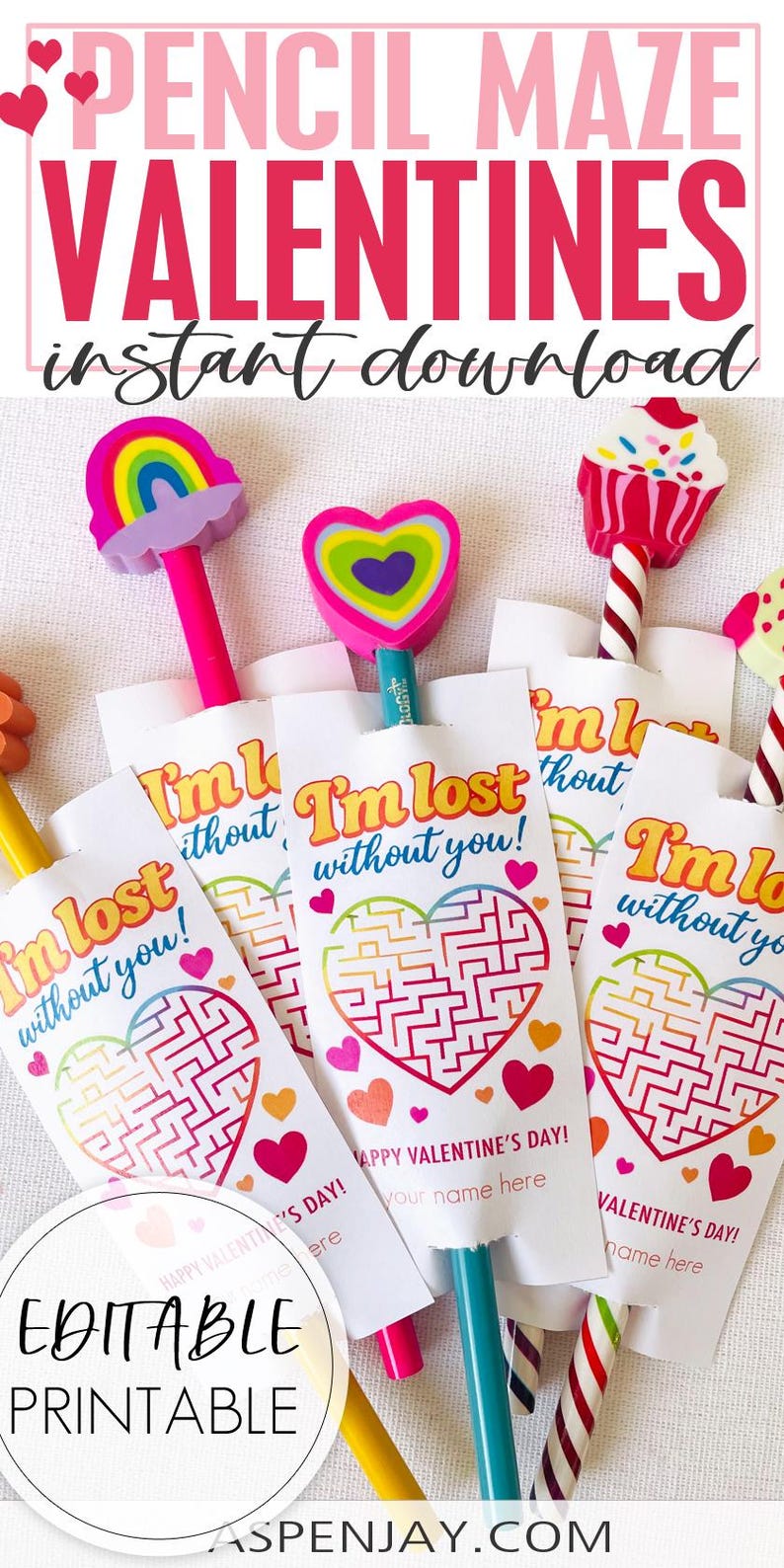 Editable Maze Valentine Cards Printable | I’m Lost Without You | Pencil ...