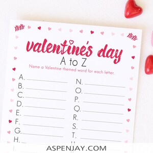 Valentine's Day A to Z Game - INSTANT DOWNLOAD - Fun Valentine ...