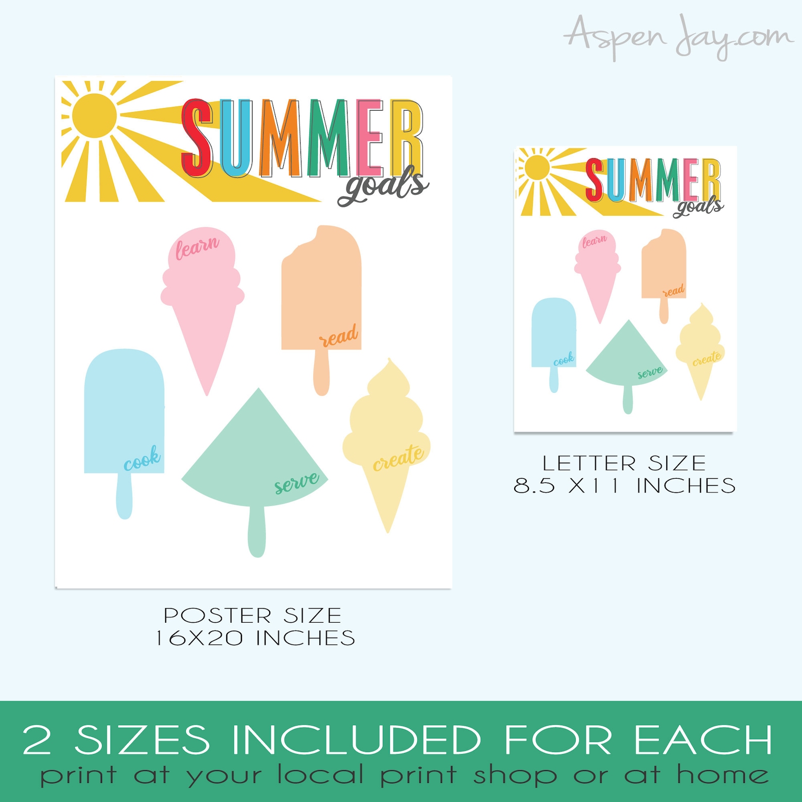 Summer Goal Charts for Kids - INSTANT DOWNLOAD - Goal Template for Kids ...