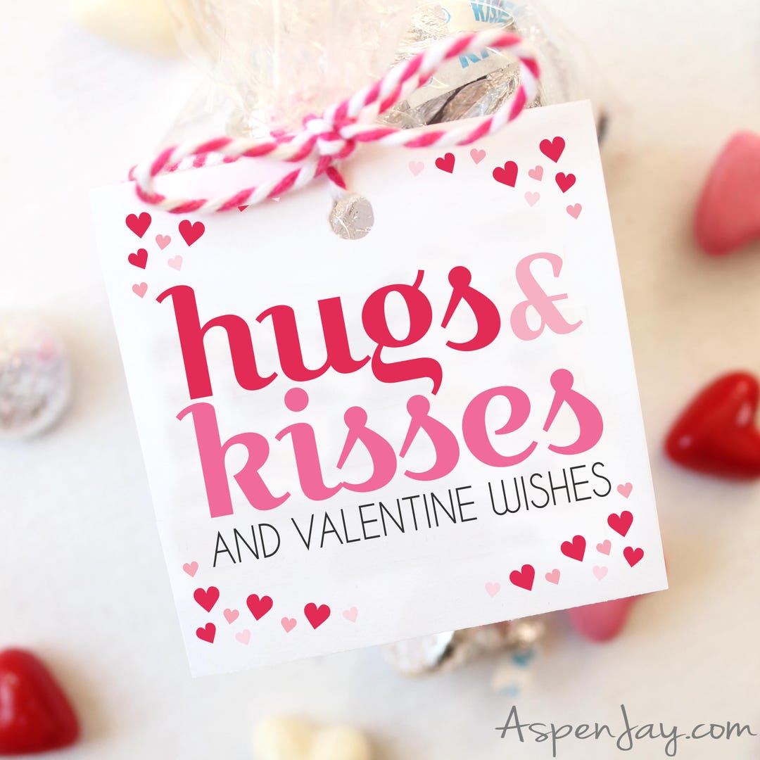 Hugs & Kisses Valentine Tags Printable, INSTANT DOWNLOAD, Valentine ...