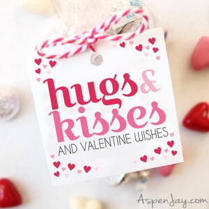 Hugs & Kisses Valentine Tags Printable, INSTANT DOWNLOAD, Valentine ...