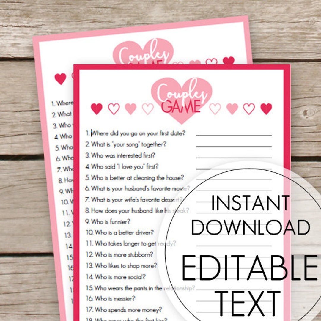 Valentines Couples Game - INSTANT DOWNLOAD - Customize Yourself ...
