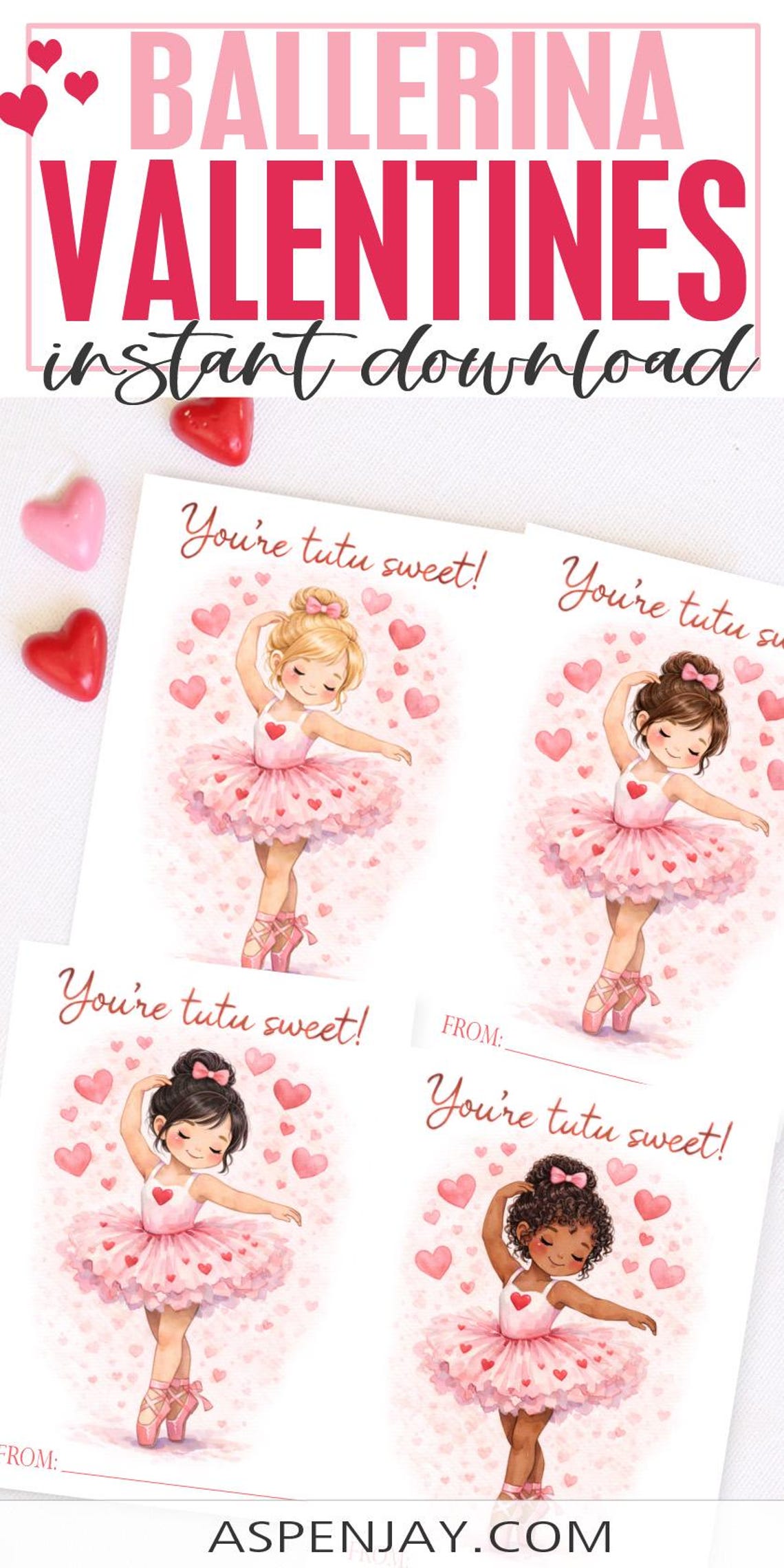 Ballerina Valentine Cards for Kids | 6 Diverse Dancers | You’re Tutu ...