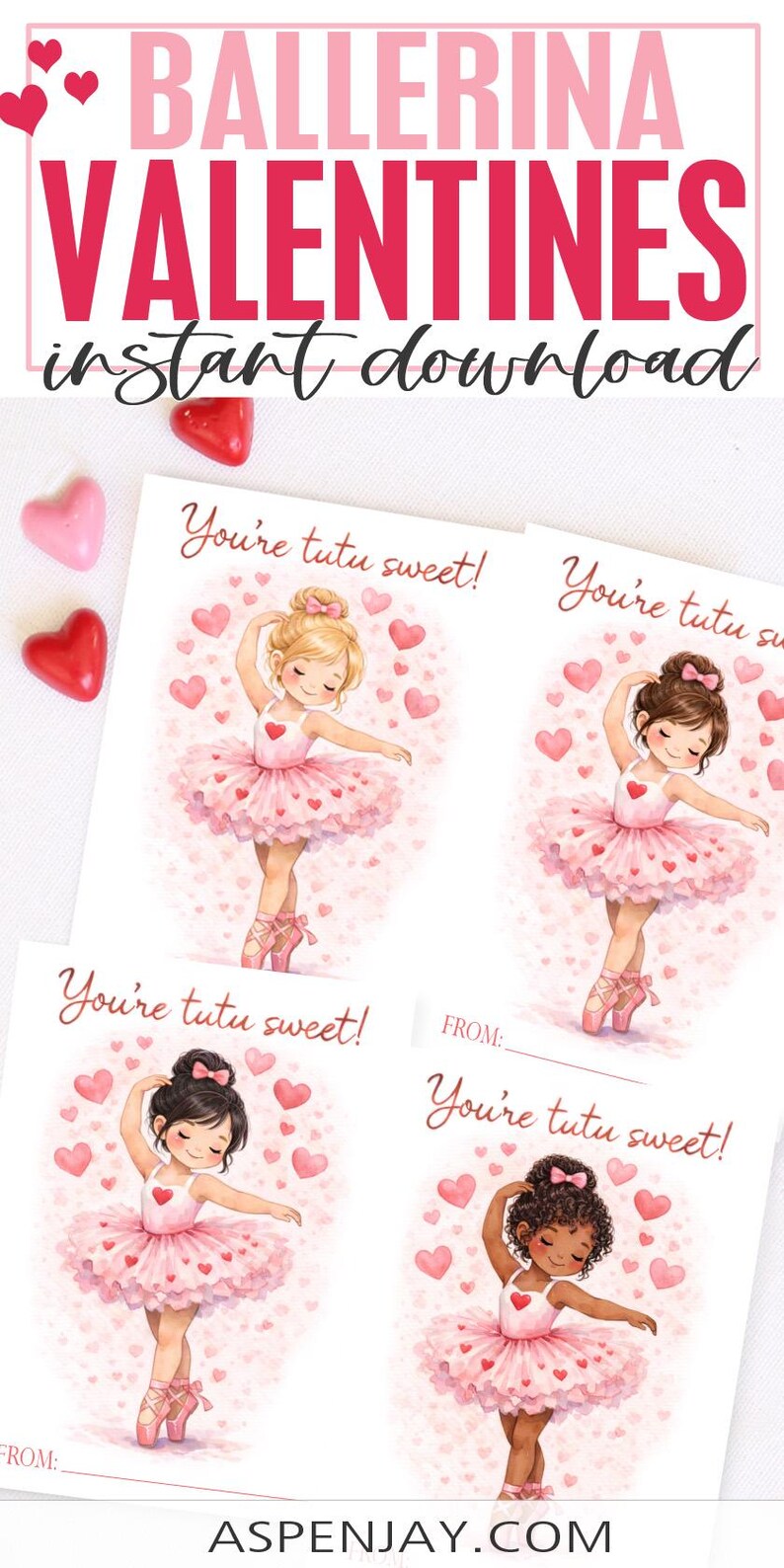 Ballerina Valentine Cards for Kids | 6 Diverse Dancers | You’re Tutu ...