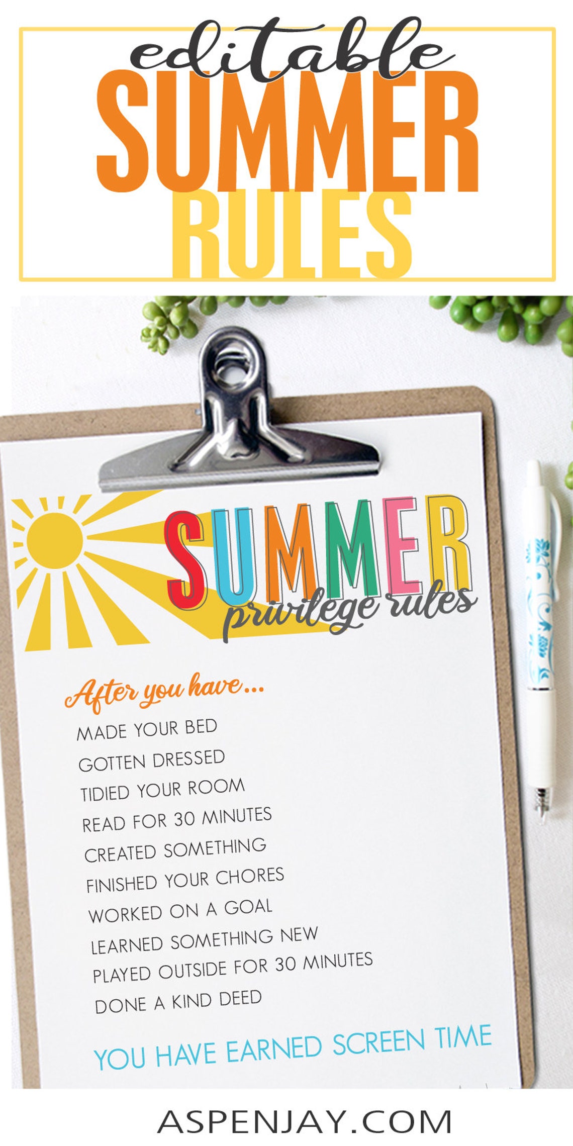 EDITABLE Summer Rules for Kids INSTANT DOWNLOAD Screen - Etsy