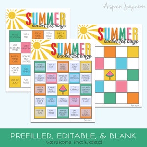 EDITABLE Summer Bucket List Bingo - INSTANT DOWNLOAD - Bucket List for ...