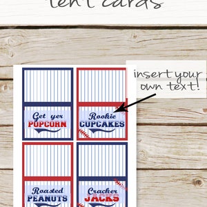 Baseball Tent Cards, DIY Editable Food Labels - Instant Download ...