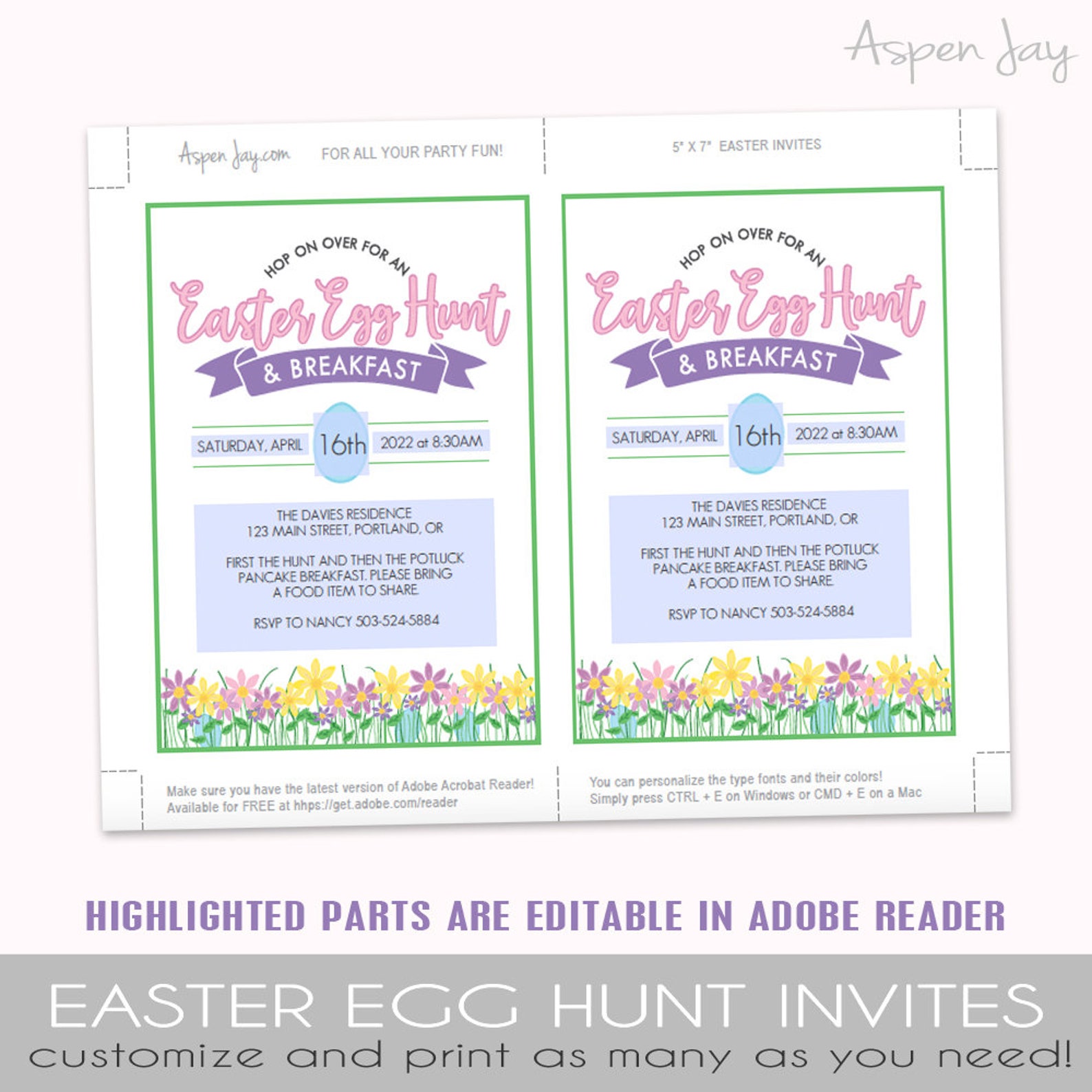 EDITABLE Easter Egg Hunt Invites INSTANT DOWNLOAD Invites - Etsy