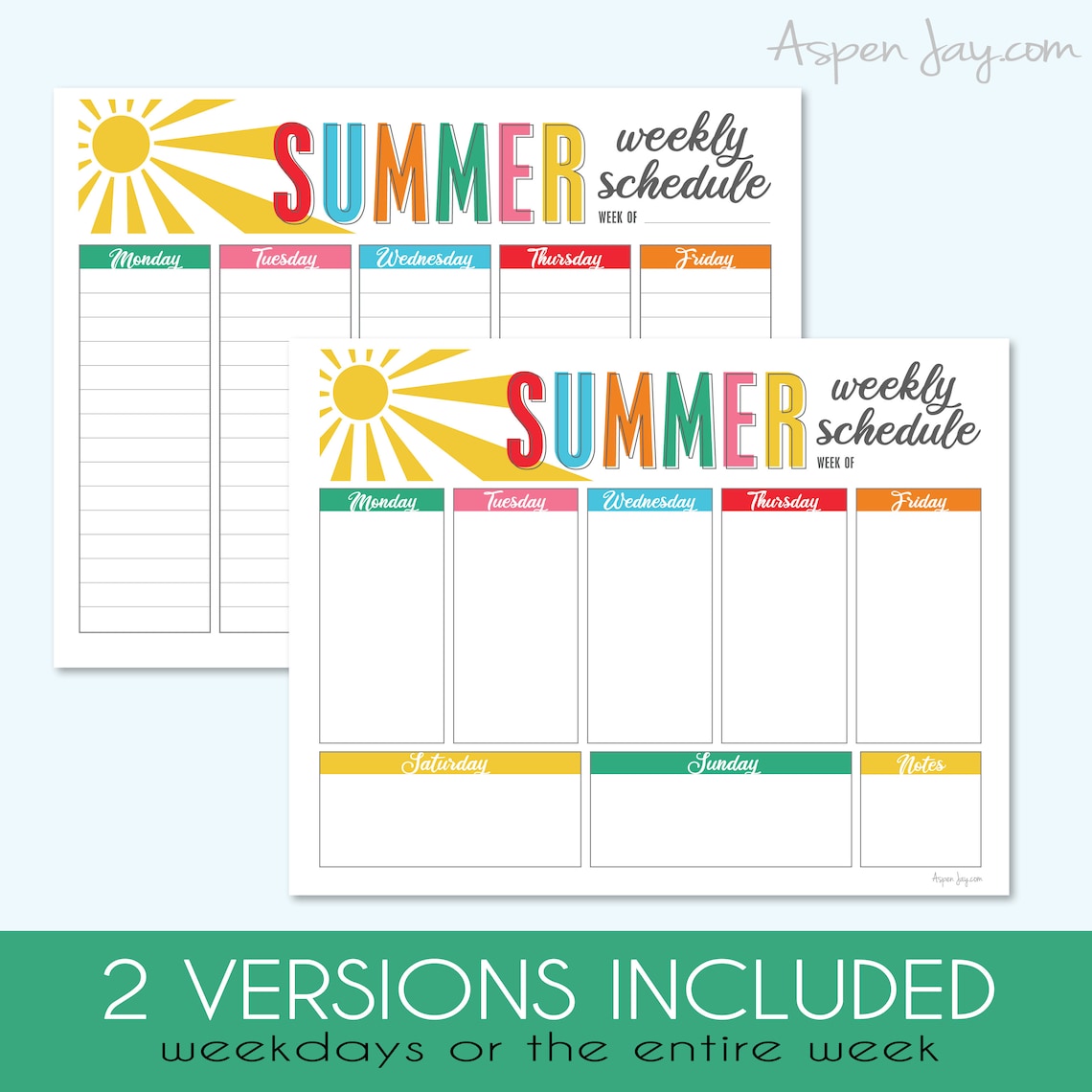 EDITABLE Summer Weekly Schedule for Kids & Families - INSTANT DOWNLOAD ...