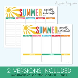 EDITABLE Summer Weekly Schedule for Kids & Families - INSTANT DOWNLOAD ...