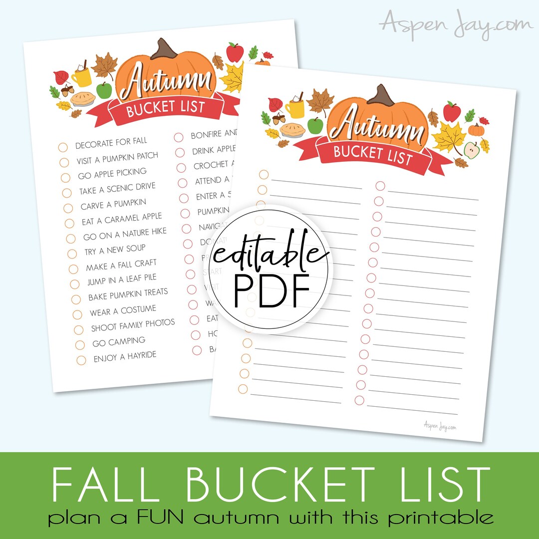 EDITABLE Fall Bucket List INSTANT DOWNLOAD Bucket List for Kids Customizable Fall Bucket List ...