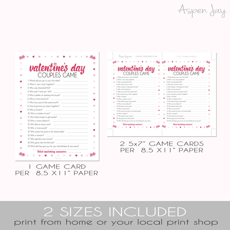 Valentine's Day Couples Game - INSTANT DOWNLOAD - Fun Valentine ...