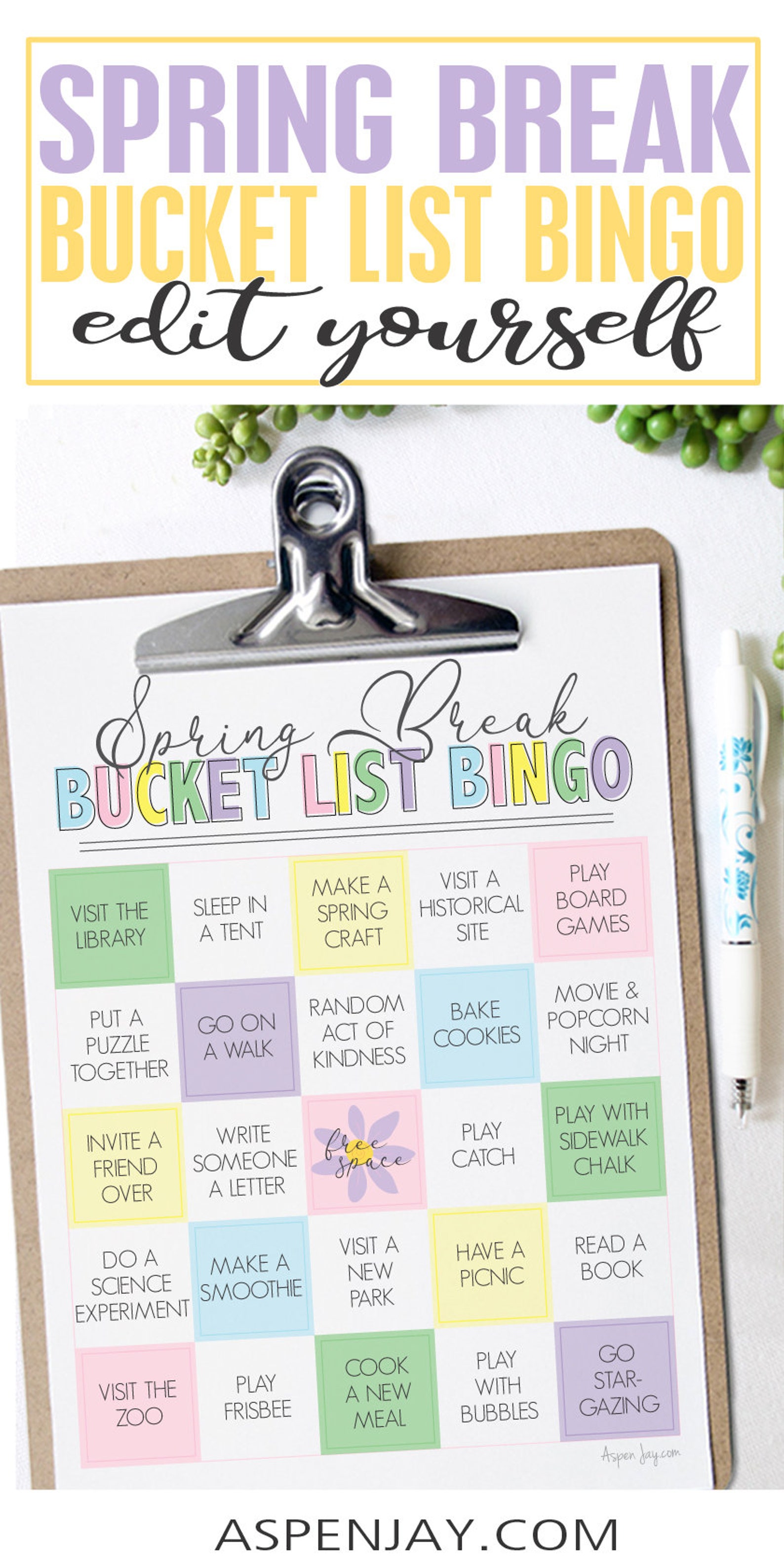 EDITABLE Spring Break Bucket List Bingo - INSTANT DOWNLOAD - Bucket ...