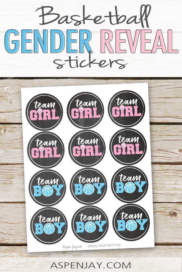 Basketball Gender Reveal Stickers - DIGITAL PRINTABLE - Team Boy Team ...