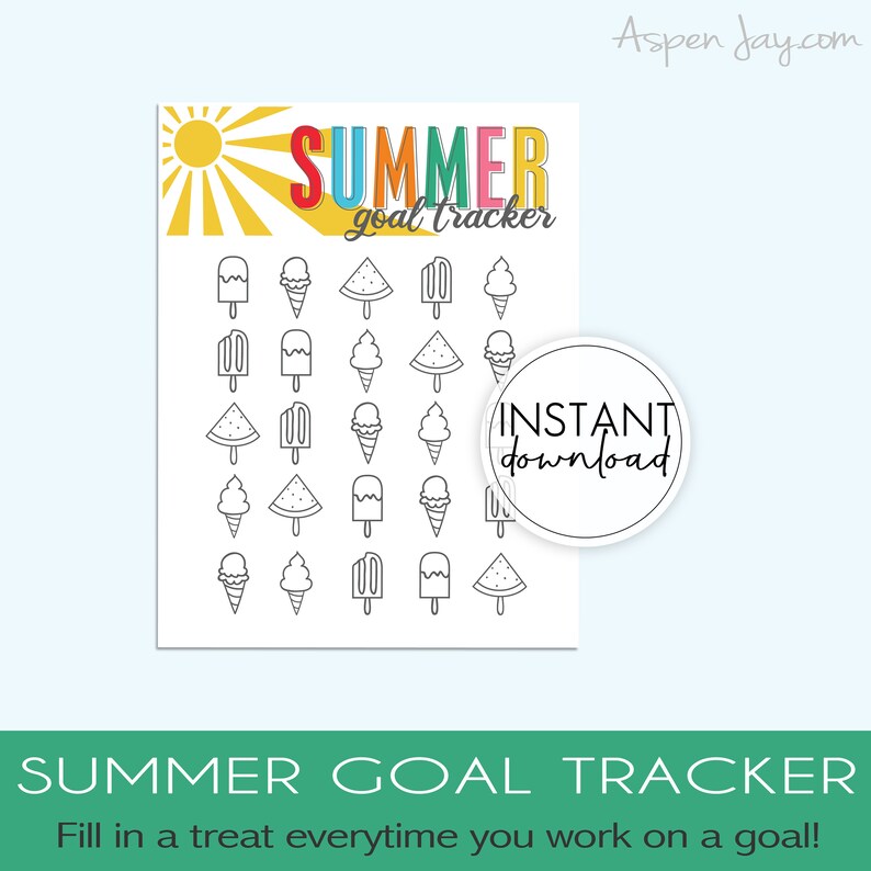 Summer Goal Charts for Kids - INSTANT DOWNLOAD - Goal Template for Kids ...