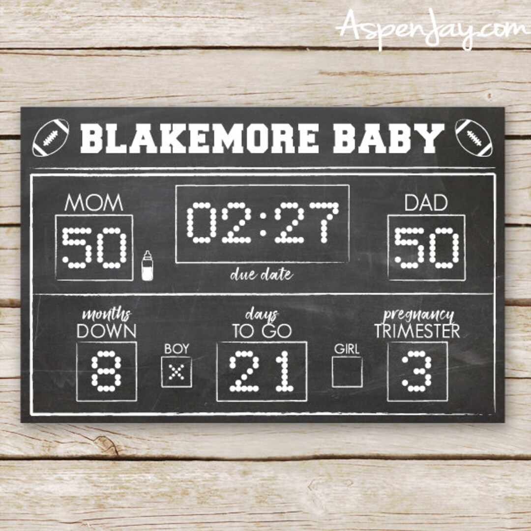 Football Baby Shower Scoreboard DIGITAL PRINTABLE - Baby Due Date ...