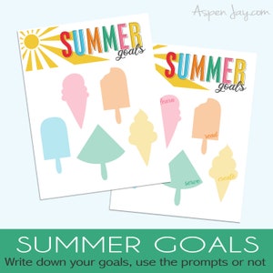 Summer Goal Charts For Kids Instant Download Goal Template For Kids