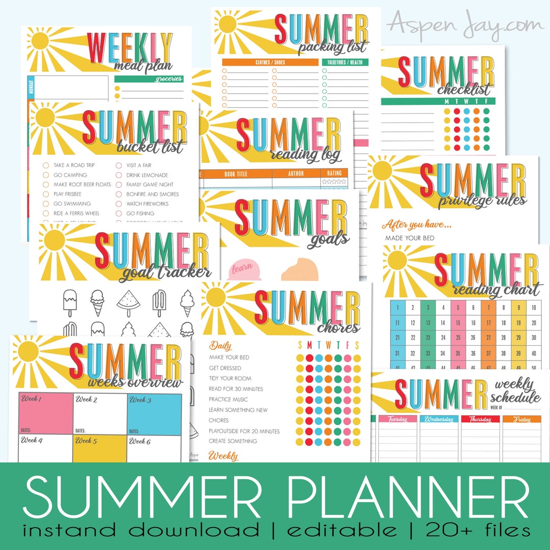 Buy EDITABLE Summer 2024 Planner for Kids INSTANT DOWNLOAD Summer ...