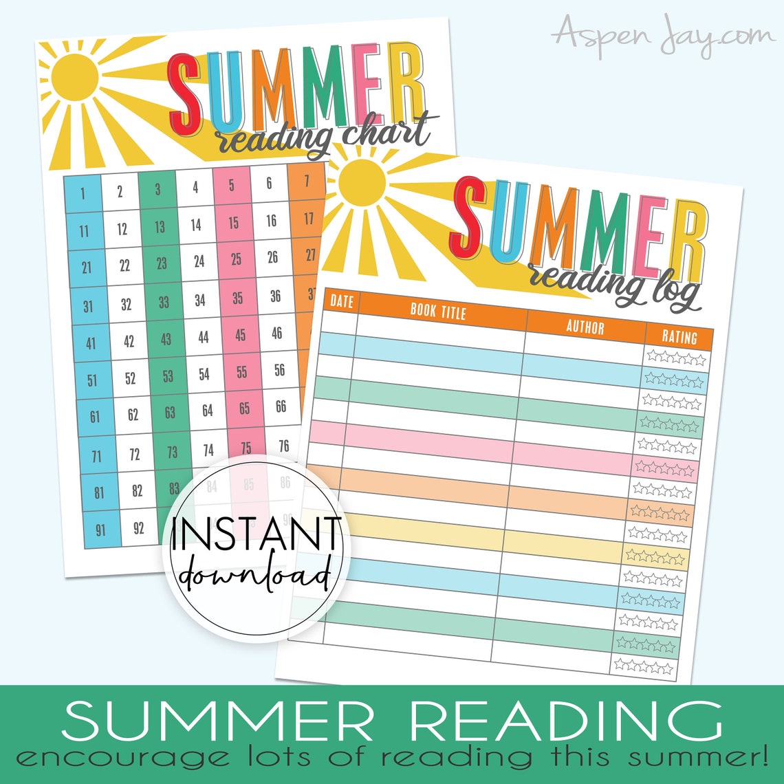 Summer Reading Charts for Kids - INSTANT DOWNLOAD - Reading Log for ...