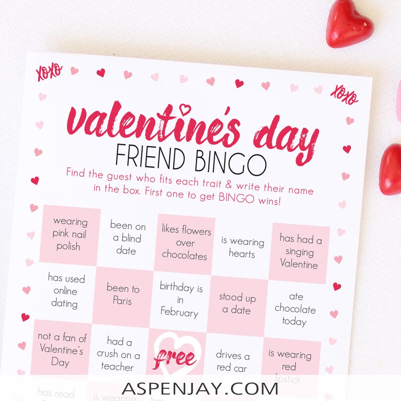 Valentine's Day Friend Bingo - INSTANT DOWNLOAD - Valentine Printable ...