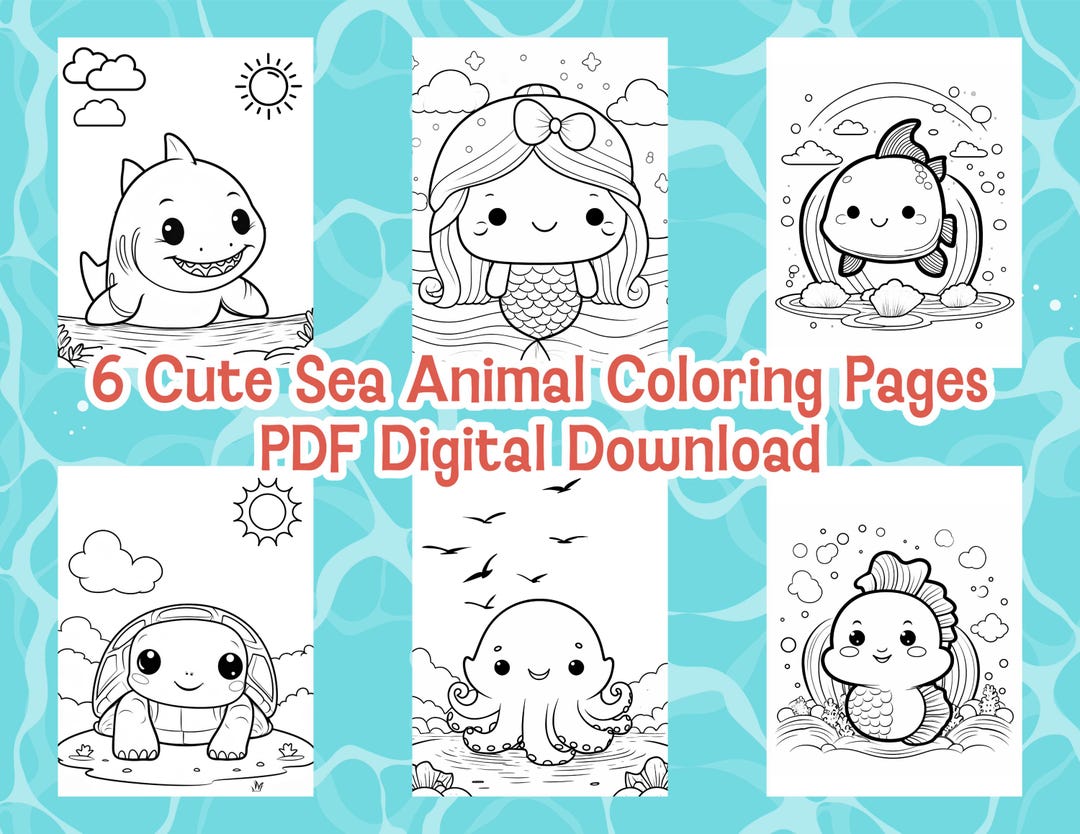 Cute Sea Animal Coloring Pages | Digital Download | Ocean Creatures ...