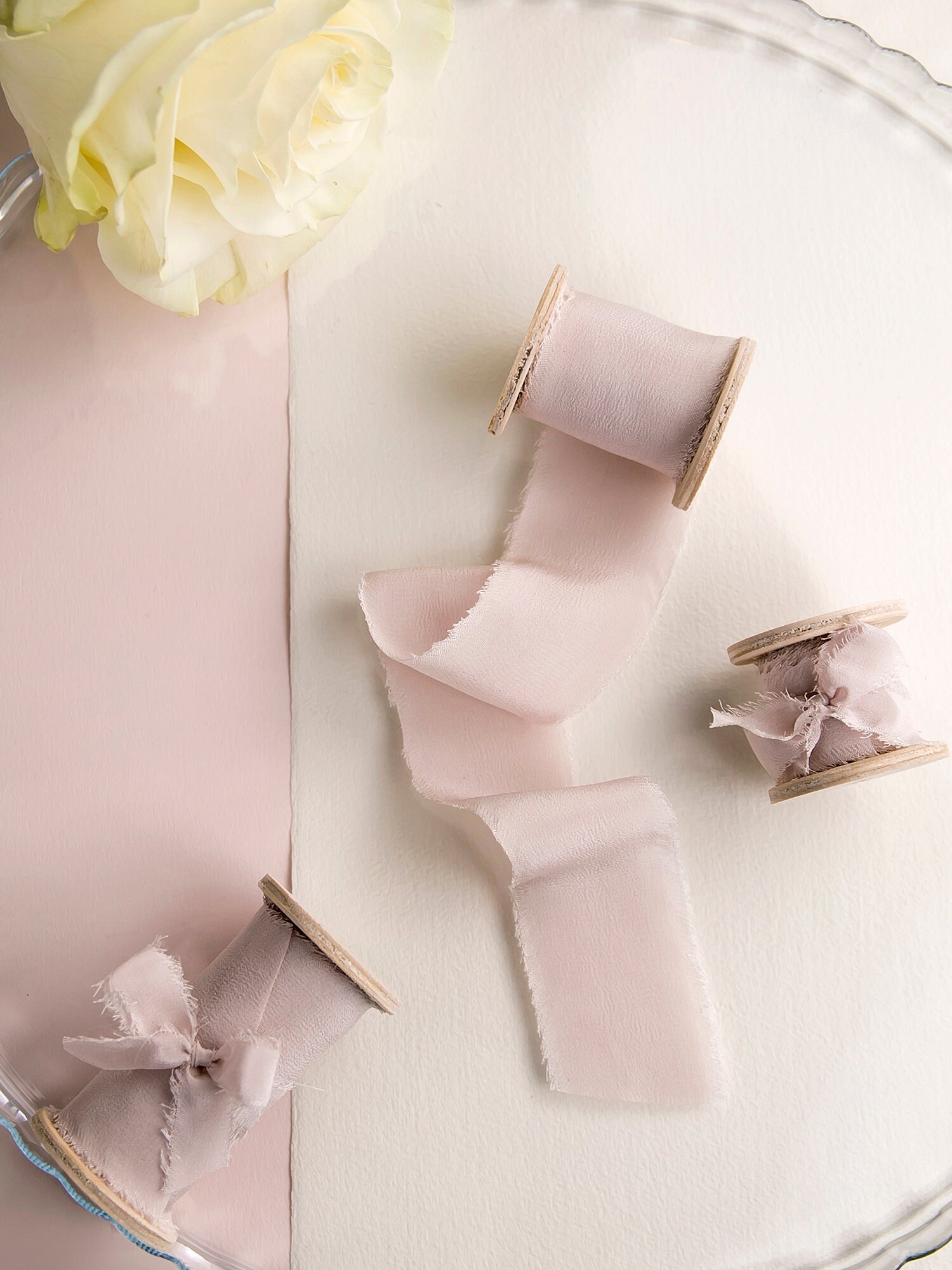 Silk Ribbon for Wedding Bouquet / Set of Blush Pink Blush and | Etsy