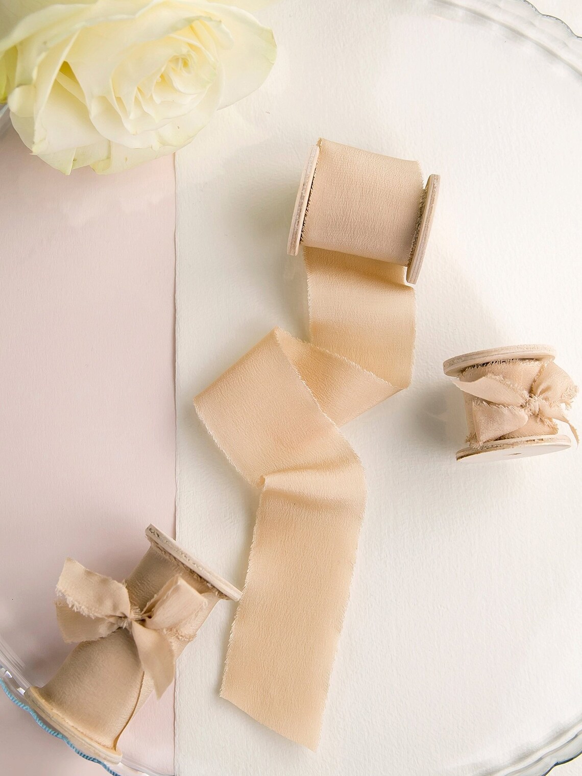 Cream Silk Ribbon Naturally-died Ribbon on Wooden Spool - Etsy