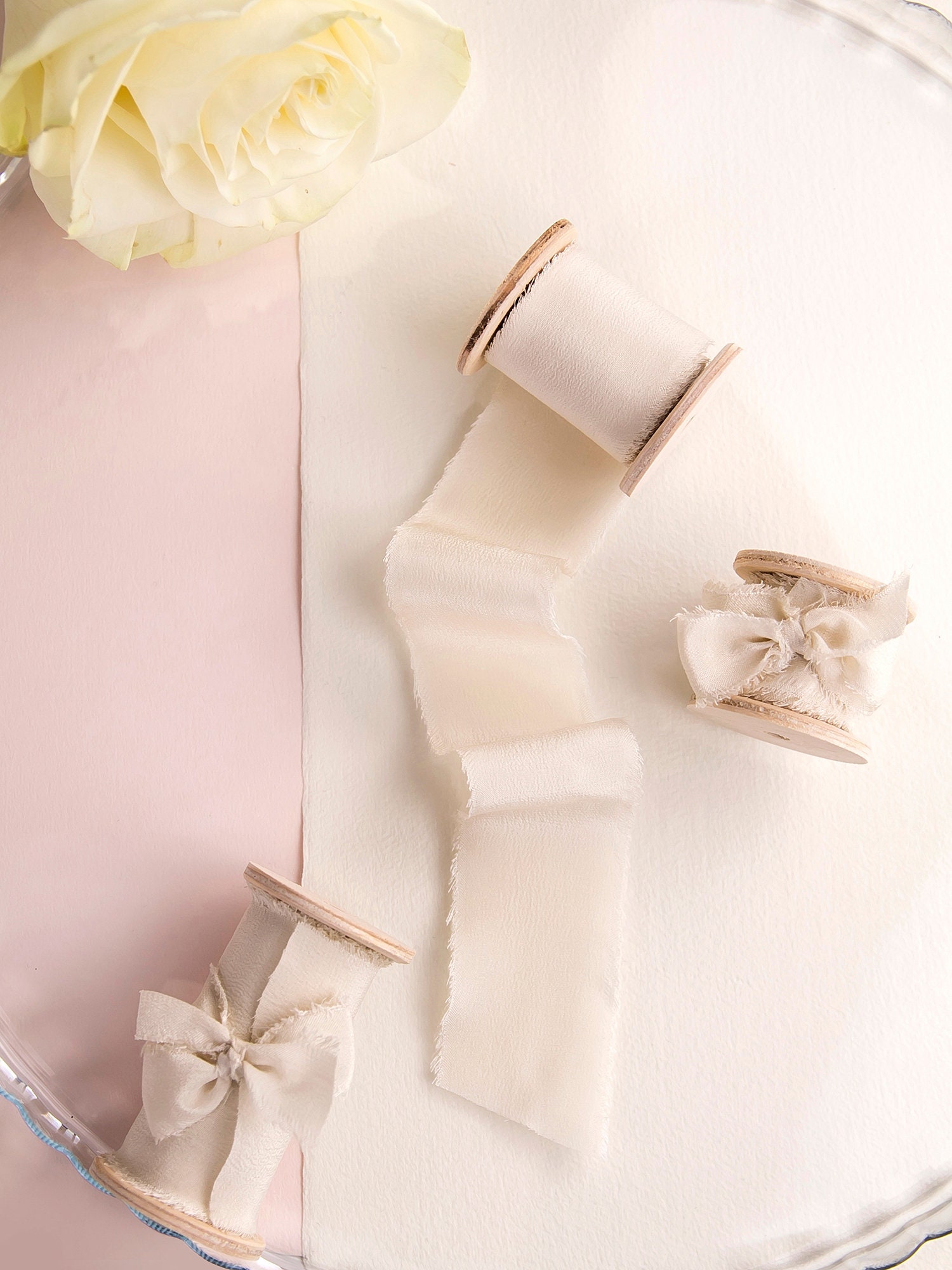 Silk Ribbon for Wedding Bouquet / Set of Blush Pink Blush and | Etsy