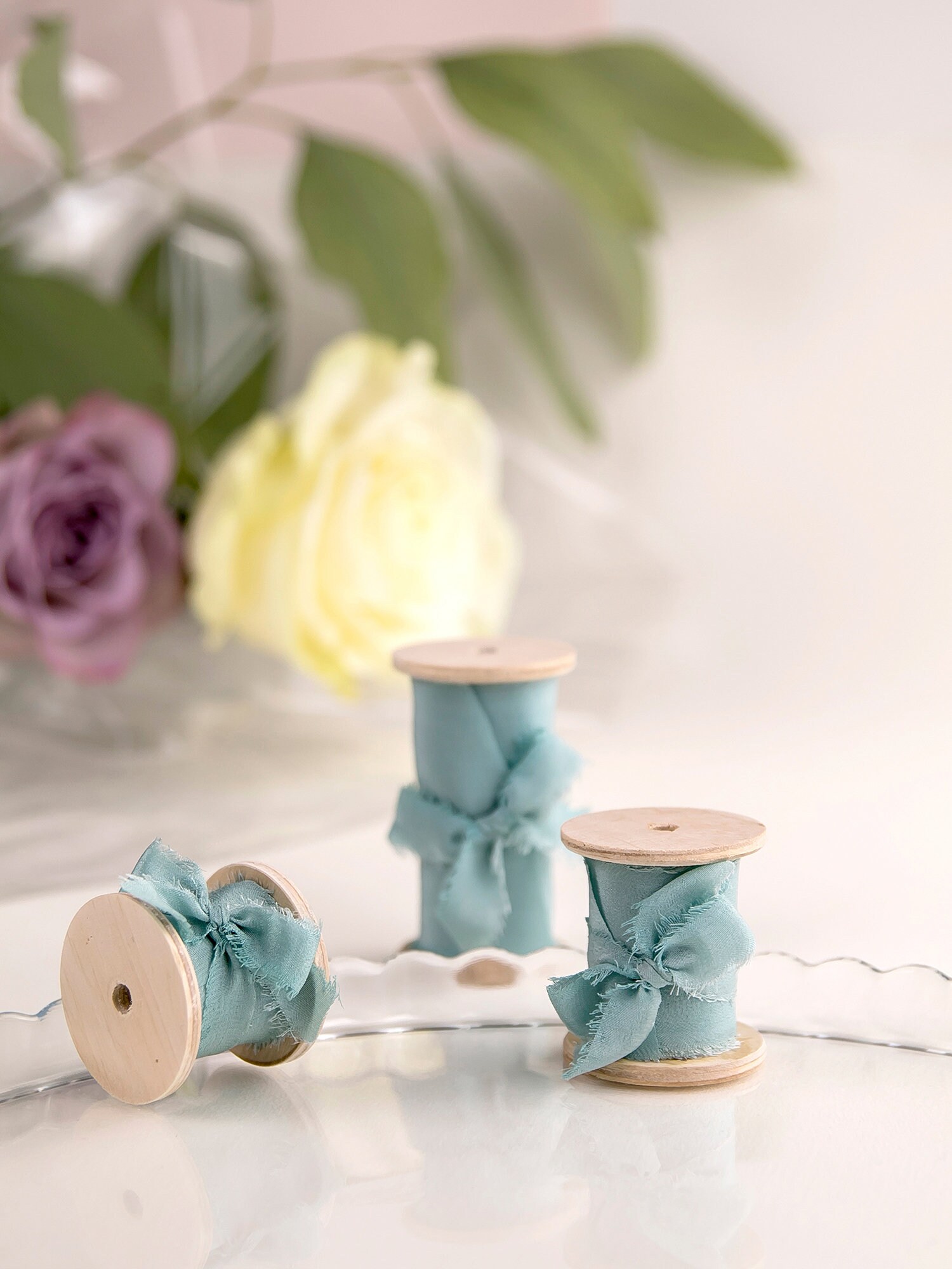 Silk Ribbon on Spool Sea Green Ribbon Blue Silk Ribbon - Etsy