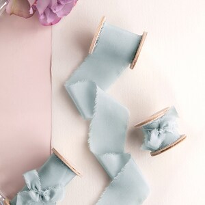 Silk Ribbon by the Yard Set of Two Wooden Spools With Sea Glass and Sea ...