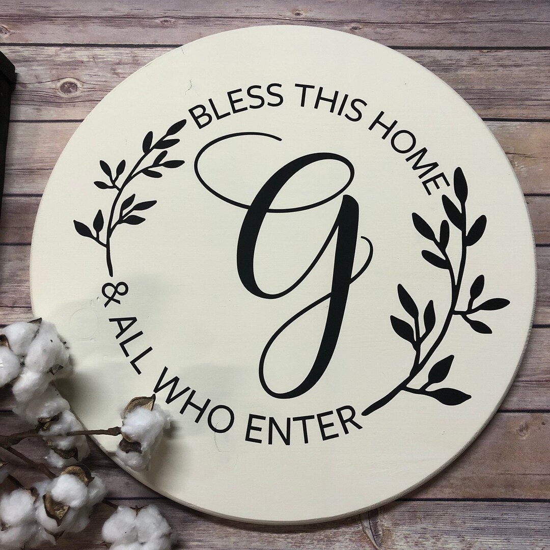 Bless This Home Personalized Wood Sign Wreath Monogram Monogram Sign ...