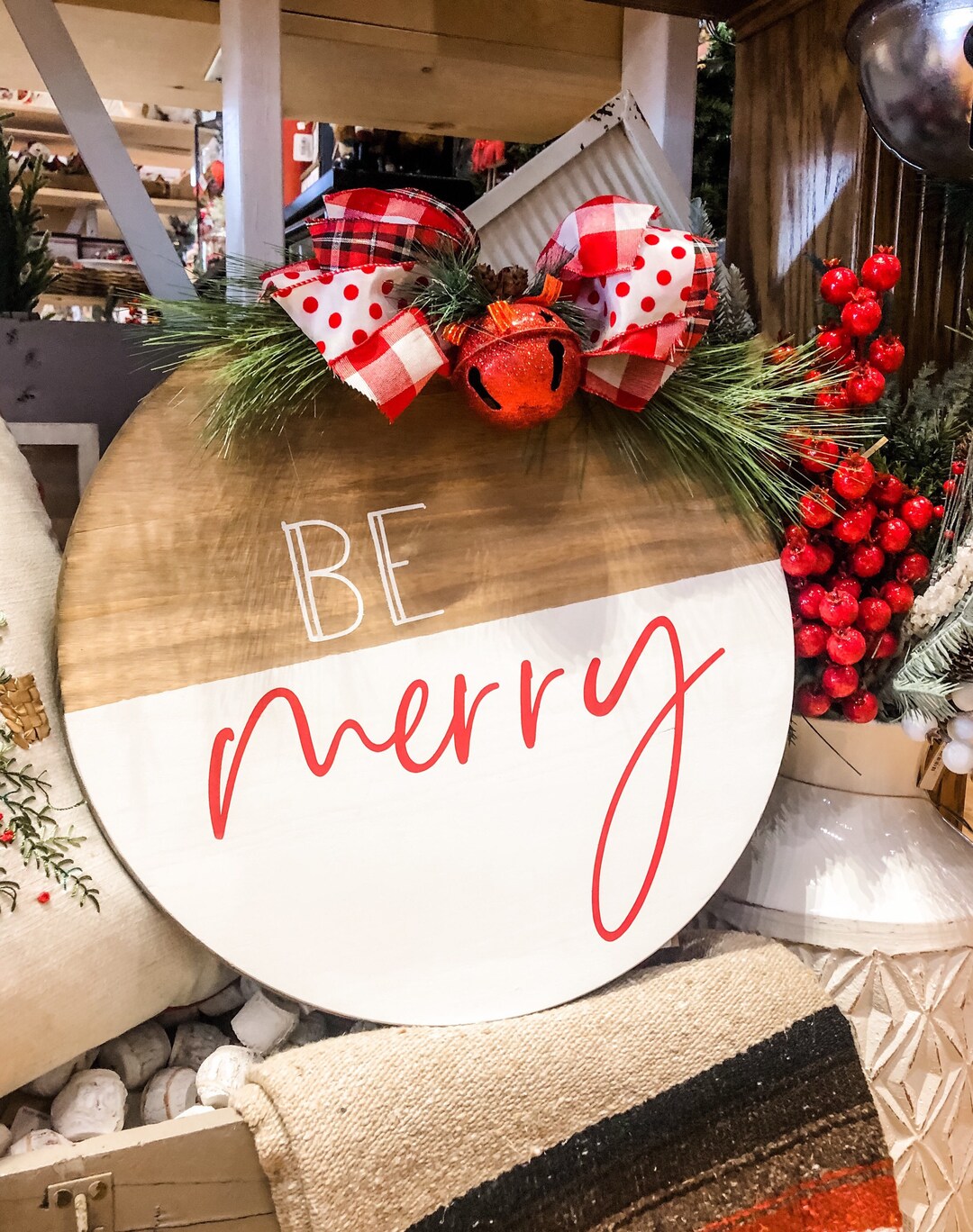 Be Merry Round Wood Sign door Hanger MORE COLOR & SIZES - Etsy
