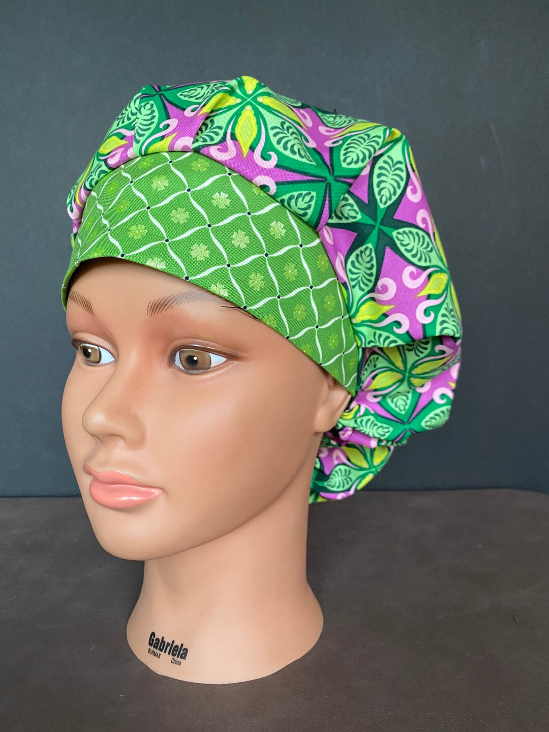 Purple and Green Patterned Bouffant Surgery Hat - Etsy