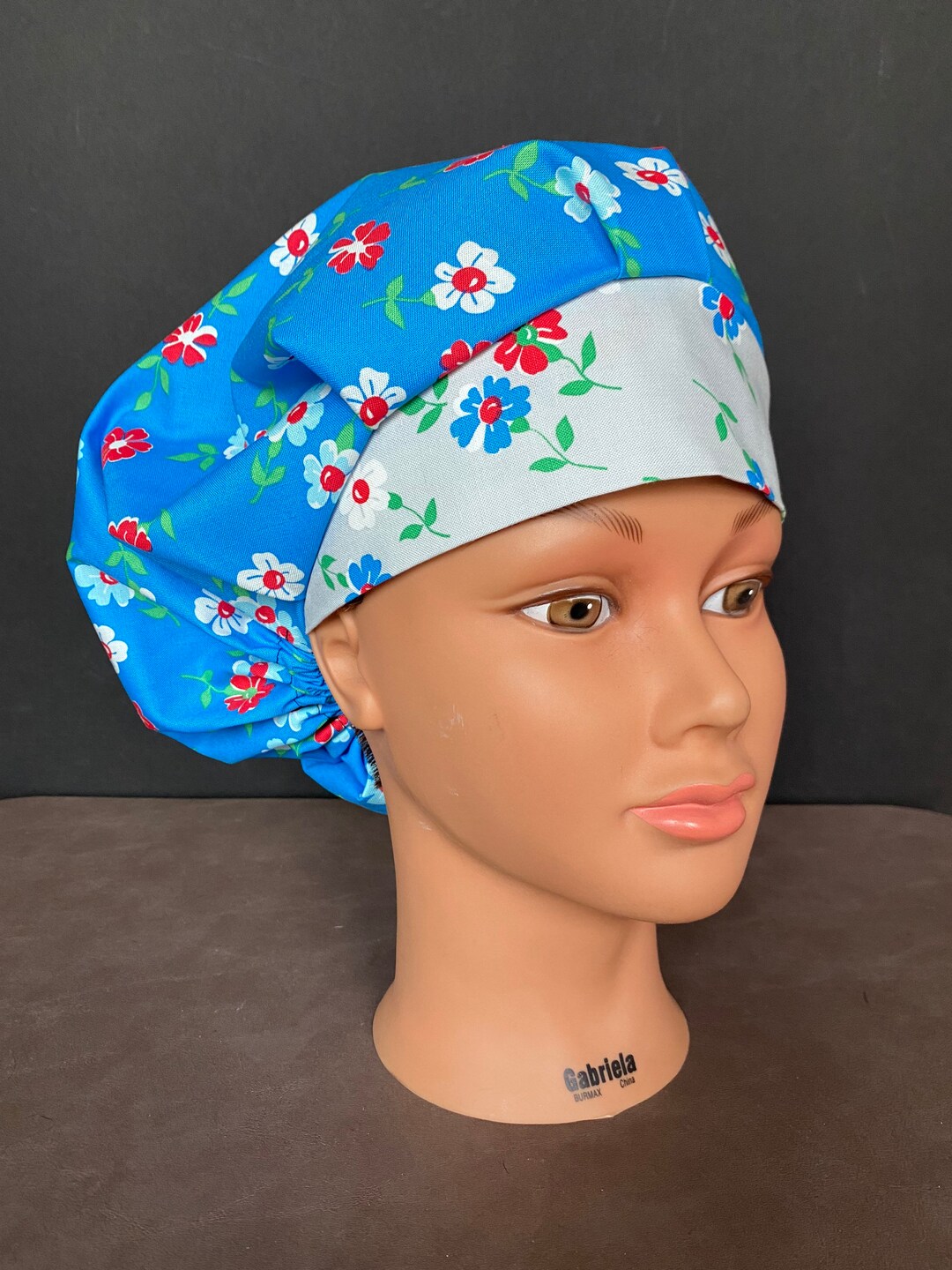 Blue and Red Floral Bouffant Surgery Hat - Etsy