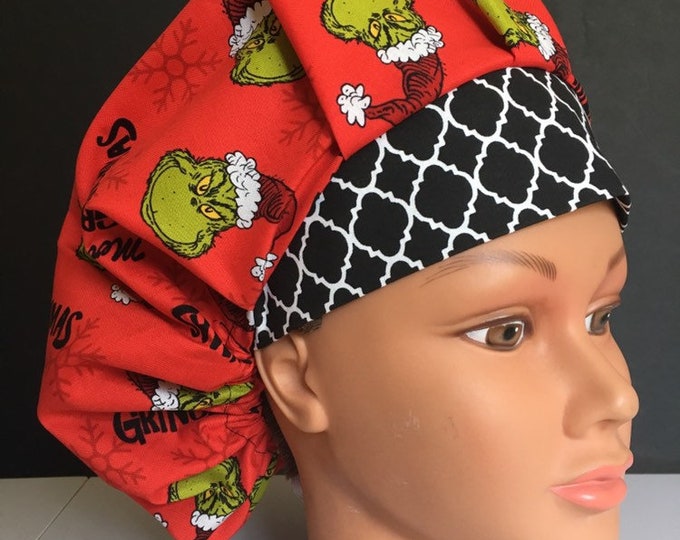 Merry Grinchmas on Red Christmas Bouffant Surgery Hat - Etsy