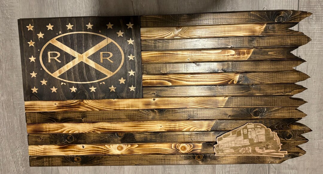 Railroad Engraved Tethered Train W/ Railroad Ties on Flag - Etsy