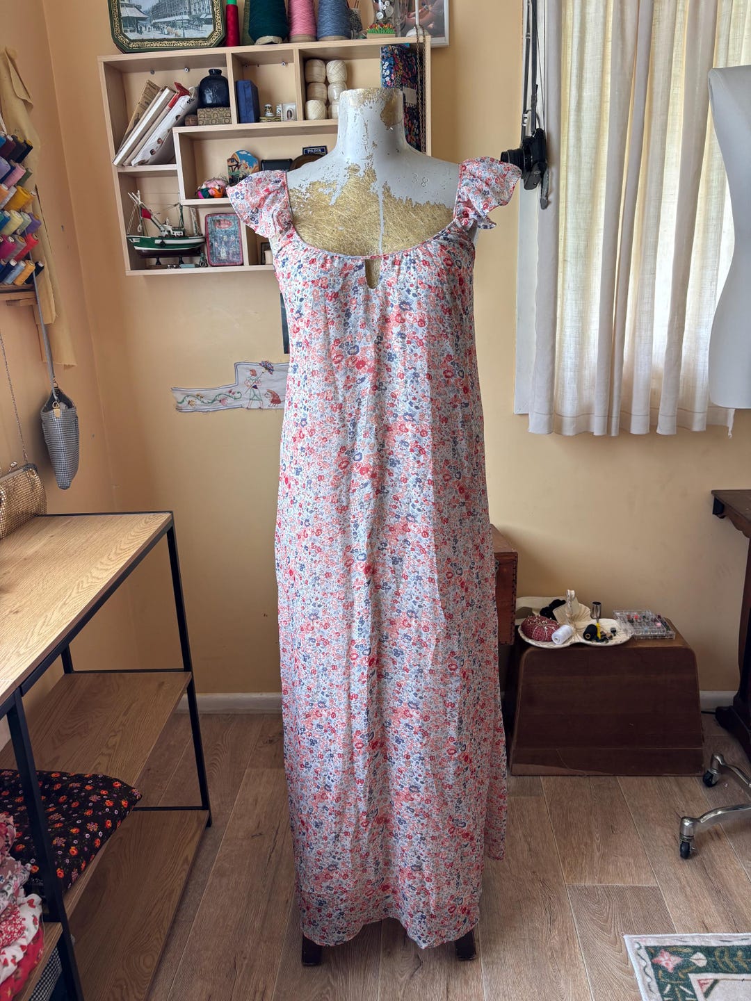 Pink Floral Lined Australian Brand Shift Boho Maxi Dress AUS 12 US 8 EU ...
