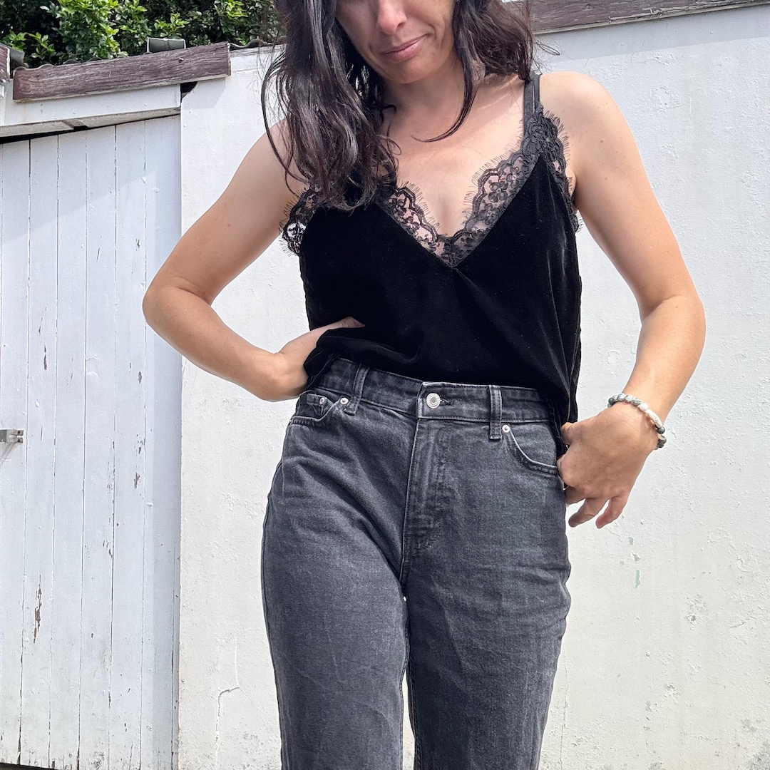 Retro Black Velvet Goth Lace Camisole Singlet Top AUS 14 US 10 EU 42 - Etsy