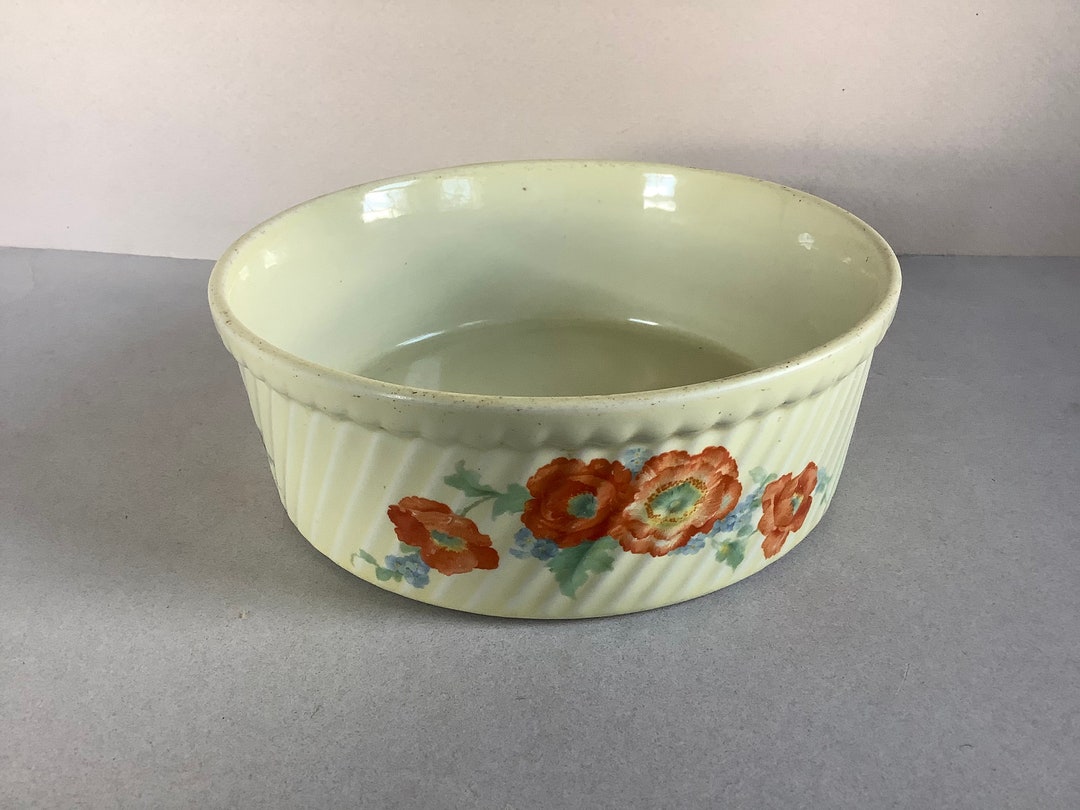 HALL ORANGE POPPY #505 Swirl Casserole Baking Dish Ovenware 10"w X 6"h ...