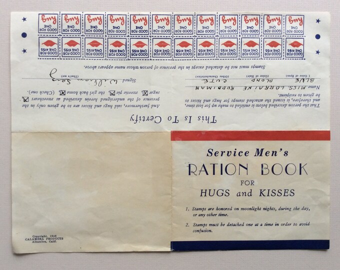 1943 WW2 HUGS and KISSES Ration Book Service Men’s WWII - Etsy
