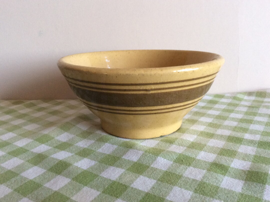 Antique Yellow Ware Yellowware Bowl With Brown Stripes 6 - Etsy