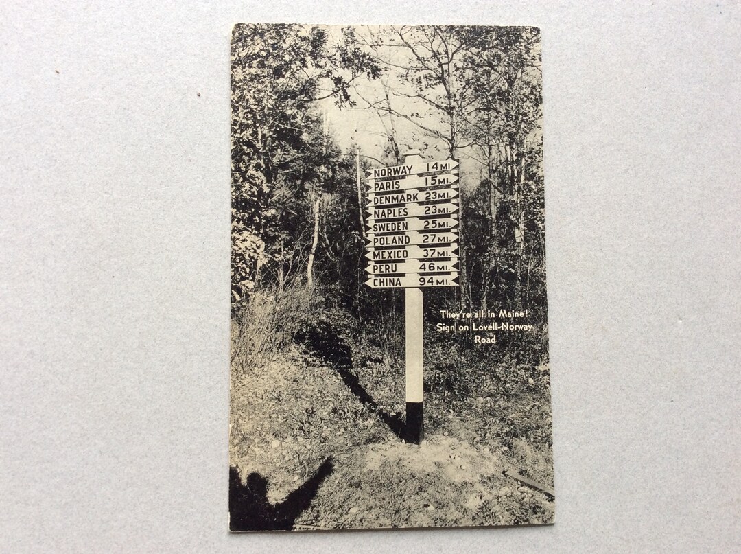 1948 RPPC POSTCARD they're All in Maine Unique SIGNPOST Lovell-norway ...