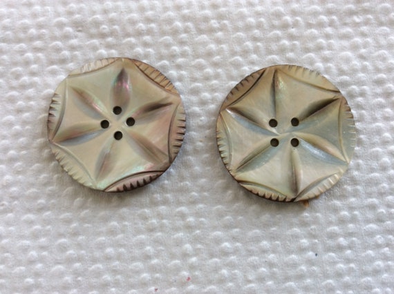 PAIR of Carved Luster MOP BUTTONS 1 1/4 - Etsy