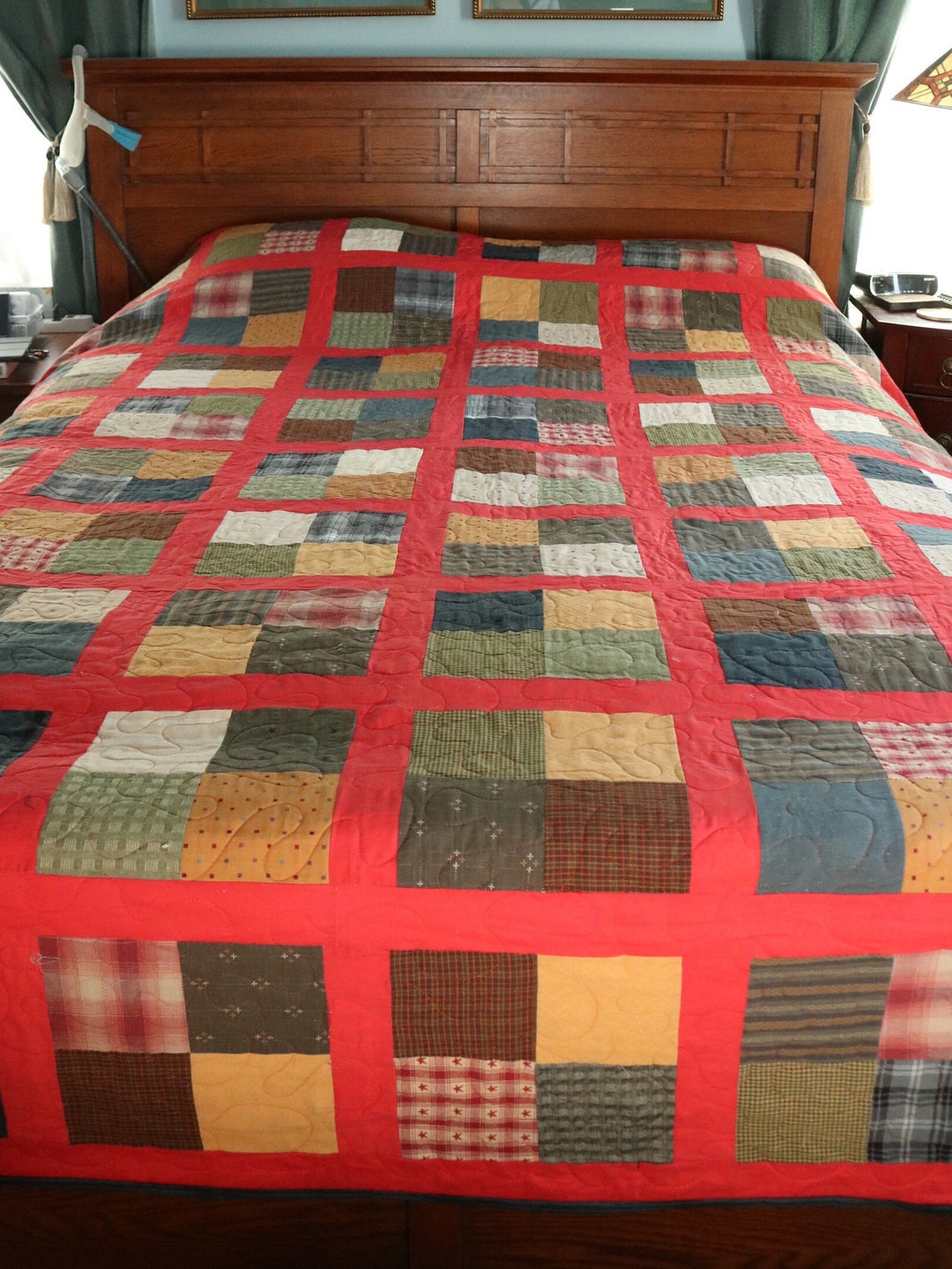 Red Sashed Homespun King Quilt - Etsy