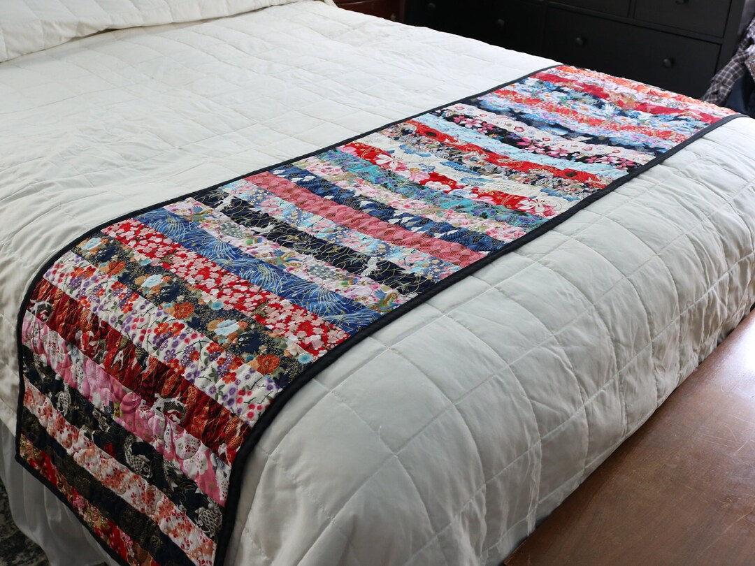 Quilted Striped Asian Inspired Queen-king Bed or Sofa Runner - Etsy