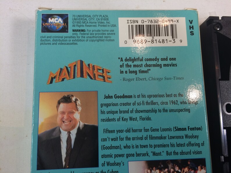 MATINEE John Goodman VHS 1993 1 Hr 39 Mins Pg - Etsy UK