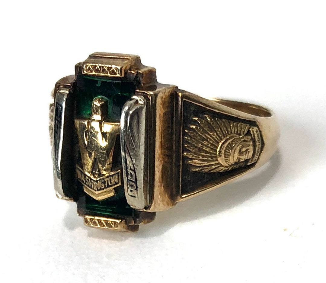 Vintage 10K Gold Emerald Class Ring 1968 Sz 7 Washington 4.36g Jostens ...