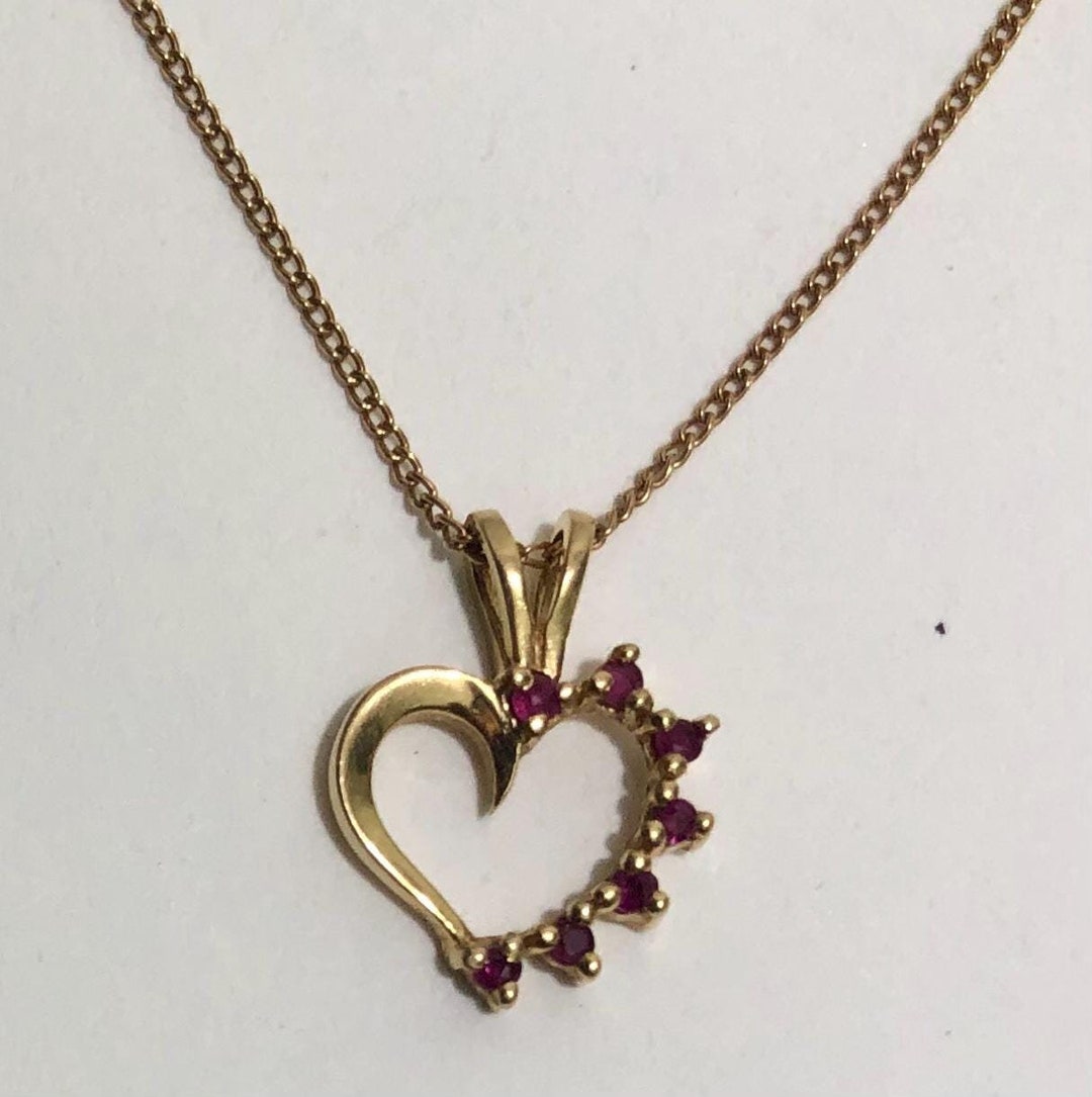 Vintage 14K Gold Ruby Heart Necklace Gemstone Pendant Yellow Gold - Etsy