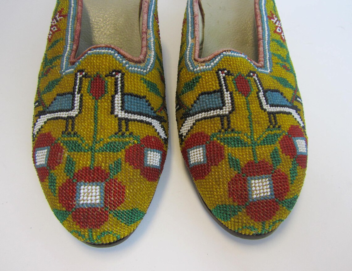 Vintage Beaded Shoes Uzbek Afghanistan Birds Cork Heels Turkish Rug ...